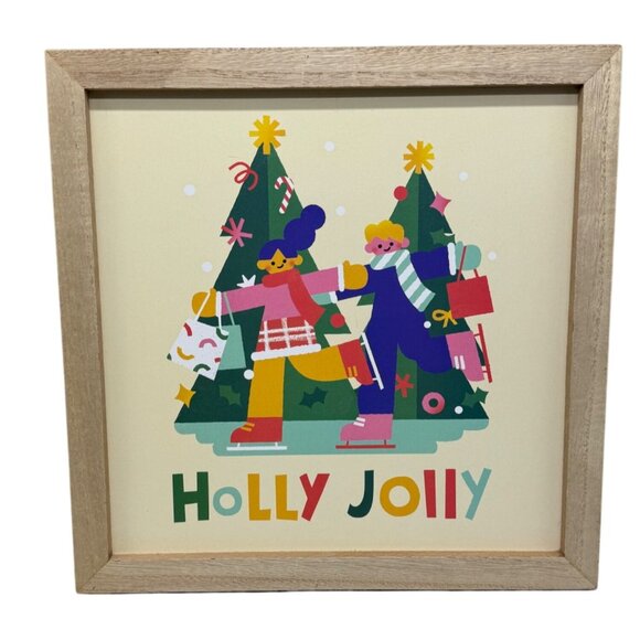 Holiday | Holly Jolly Holiday Wall Sign Wooden Frame 12x12 Christmas ...